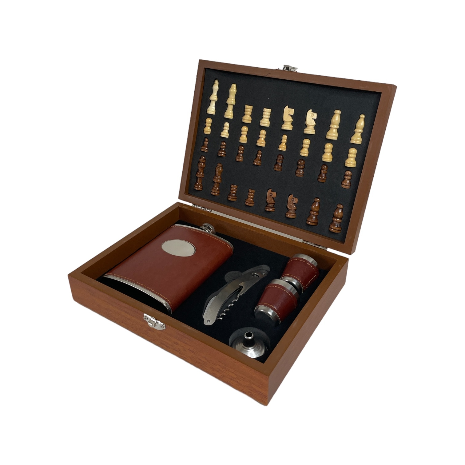 Set cadou pentru barbati Happy, cutie cu piese pentru sah, tirbuson ...