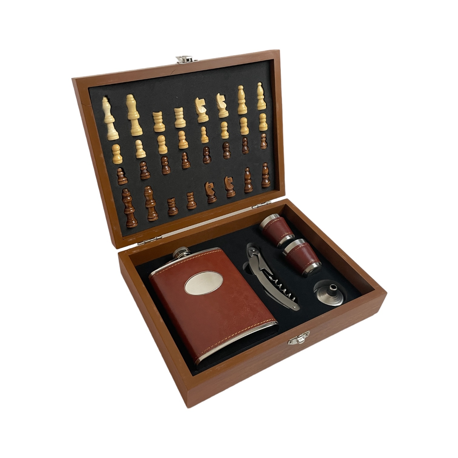 Set cadou pentru barbati Happy, cutie cu piese pentru sah, tirbuson ...