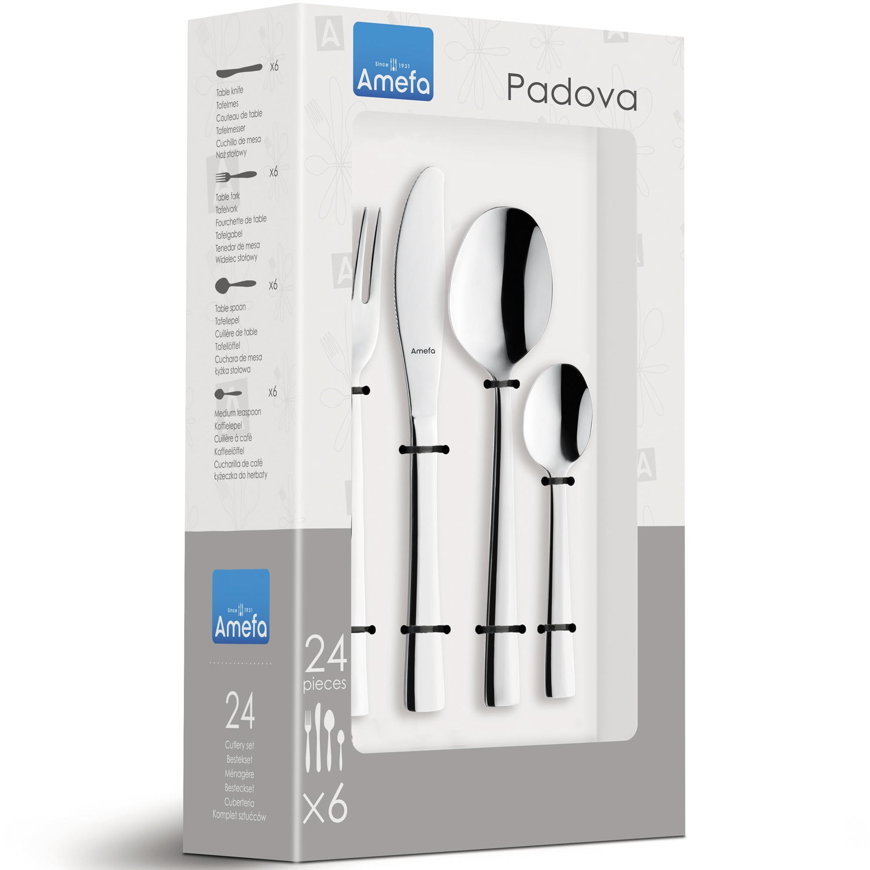 Комплект 24 прибора за хранене Amefa Padova, Неръждаема стомана 18/0, 2 ...
