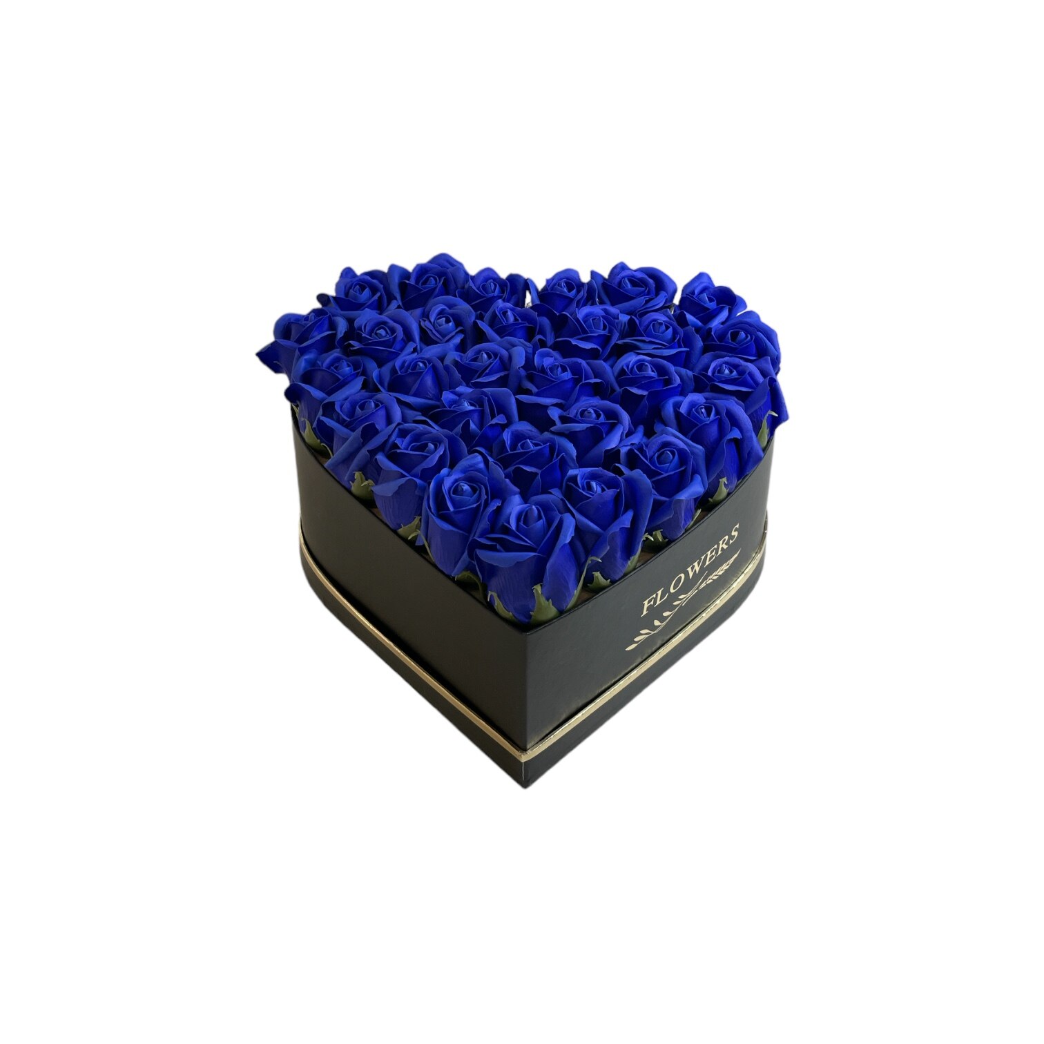 Aranjament floral Love, in cutie neagra in forma de inima cu 35 ...