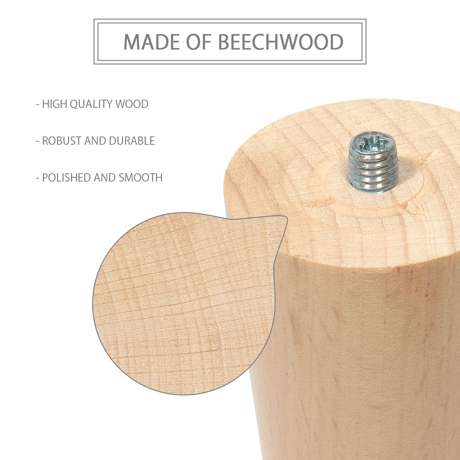 Picioruse din lemn drepte rotunde H-150, LORDLY, lemn de fag, 150 mm, 4 ...