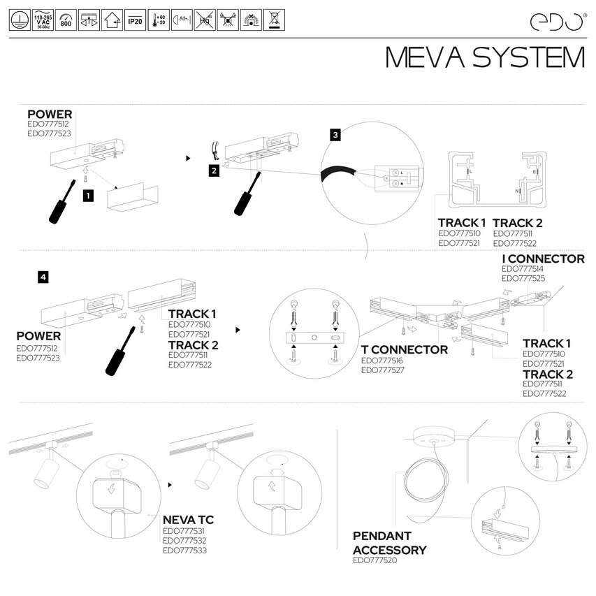 Conector pivotant pentru sina, MEVA PRO Flex Connector-B Black, negru EDO777530 Edo Solutions ...