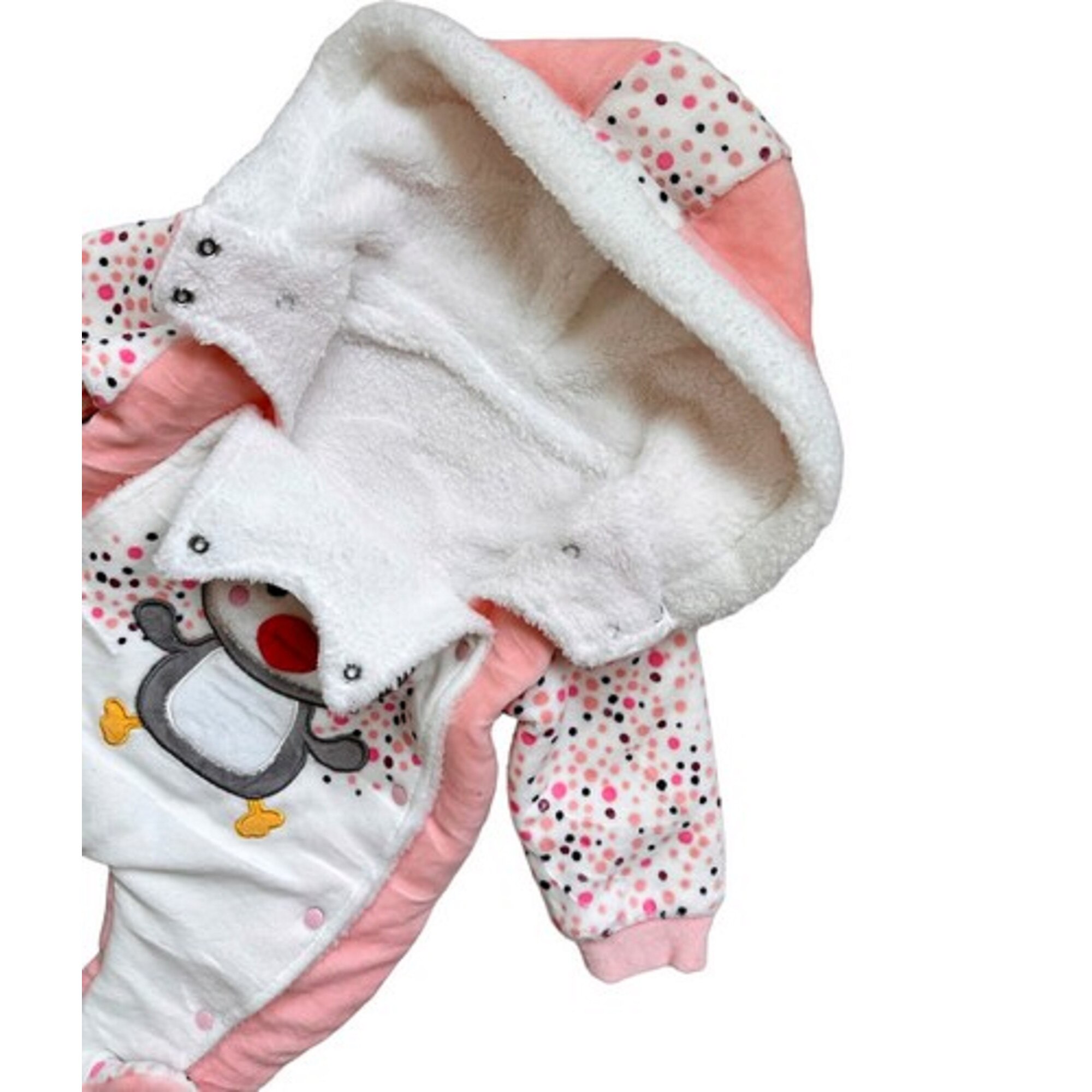 Combinezon fetite cu botosei si gluga din catifea, captusit cocolino ...