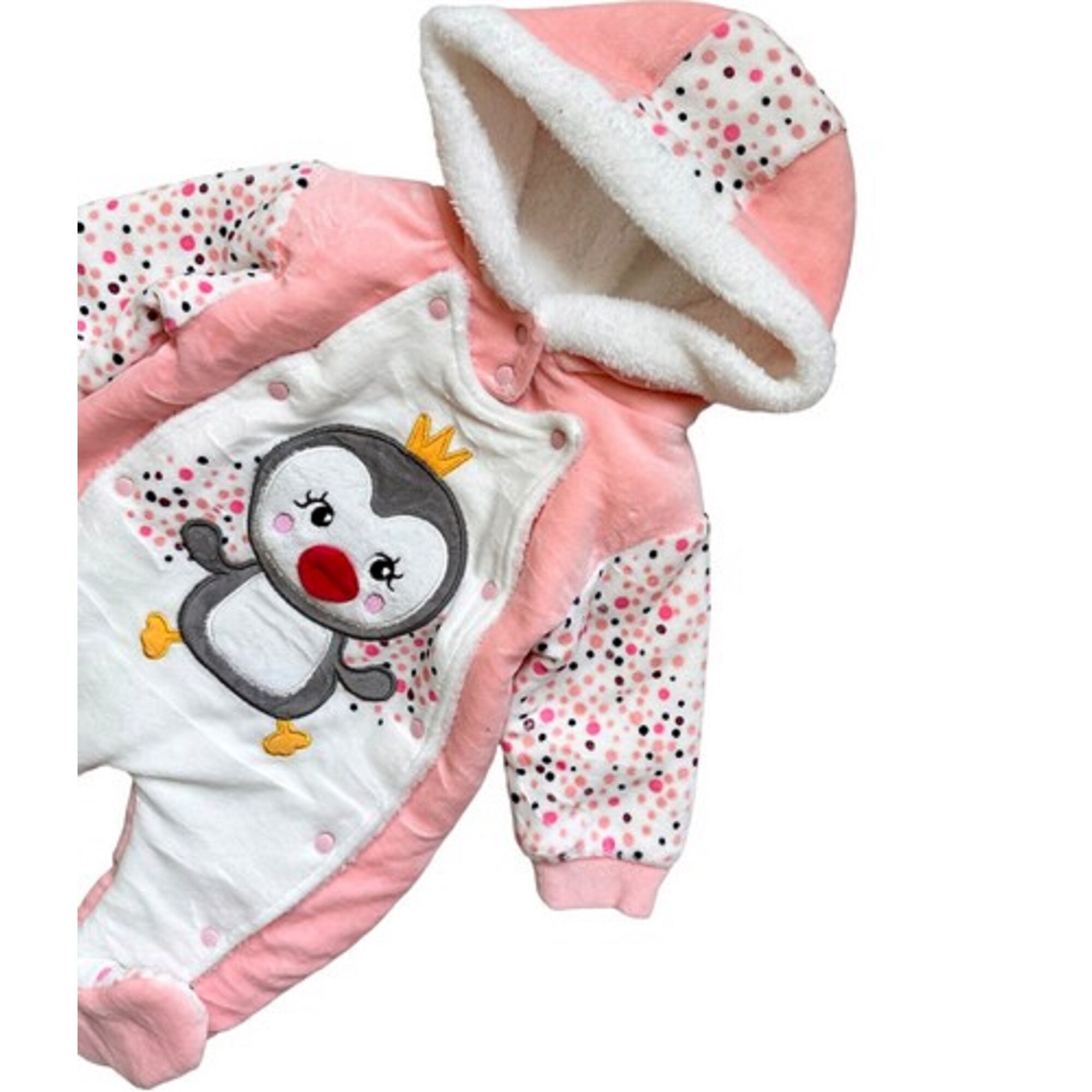 Combinezon fetite cu botosei si gluga din catifea, captusit cocolino ...