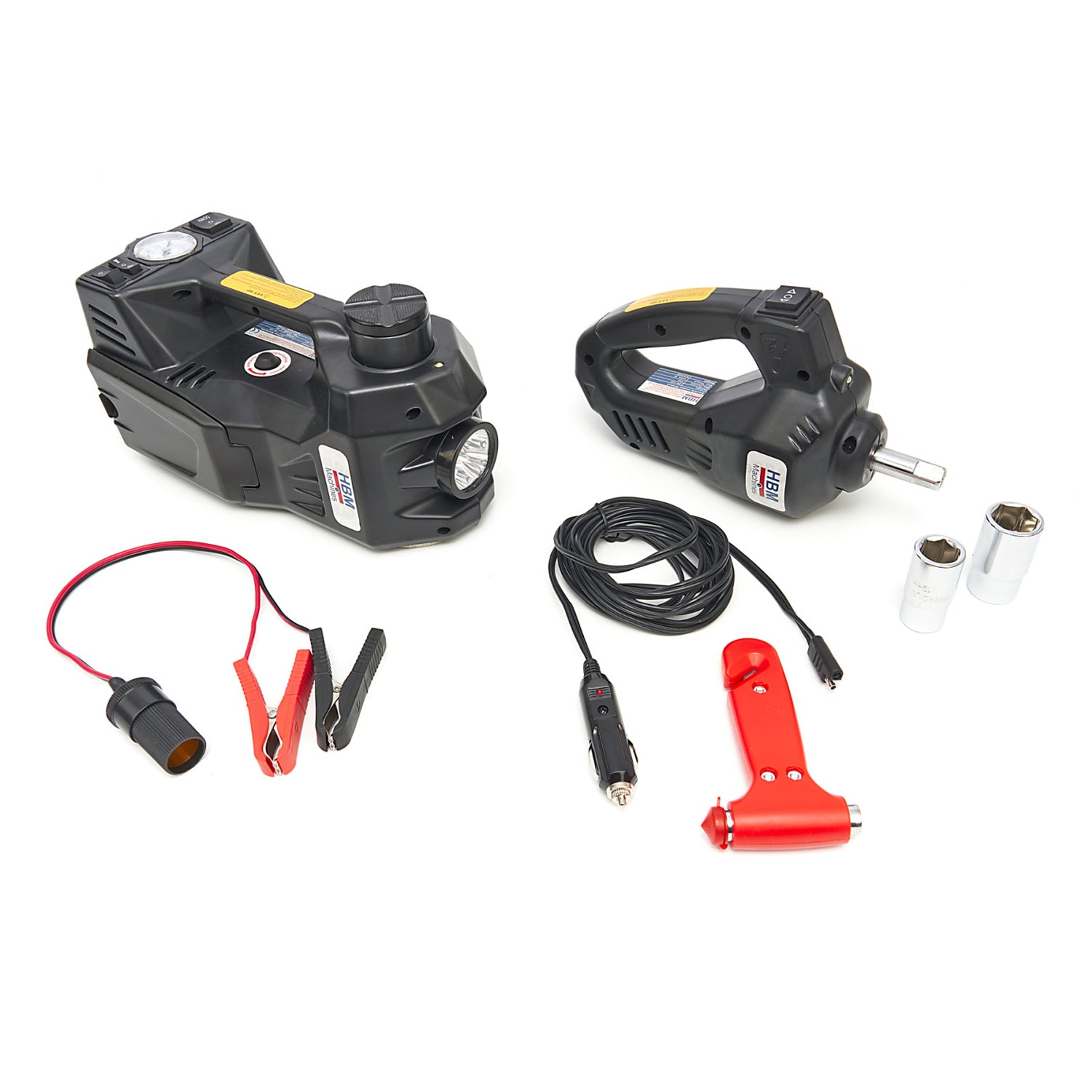 Set 3 in 1, HBM, cric electric, 12V, 3T, cu compresor de umflat roti si ...