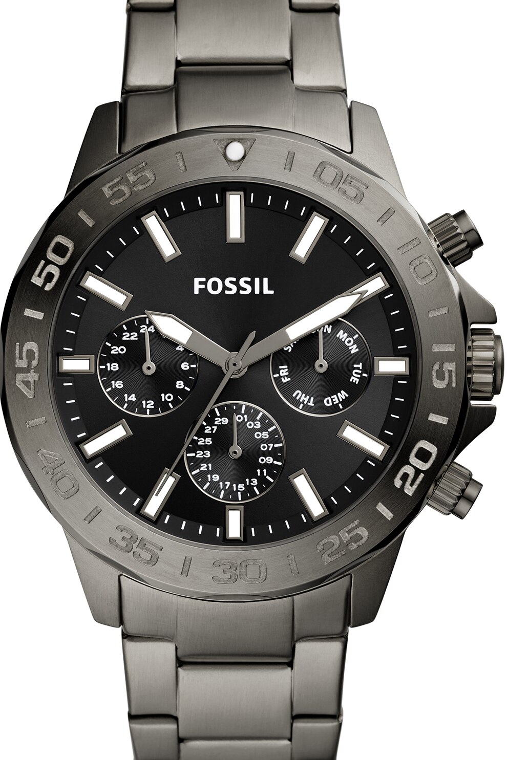 Fossil, Ceas din otel inoxidabil cu functii multiple, Argintiu inchis ...