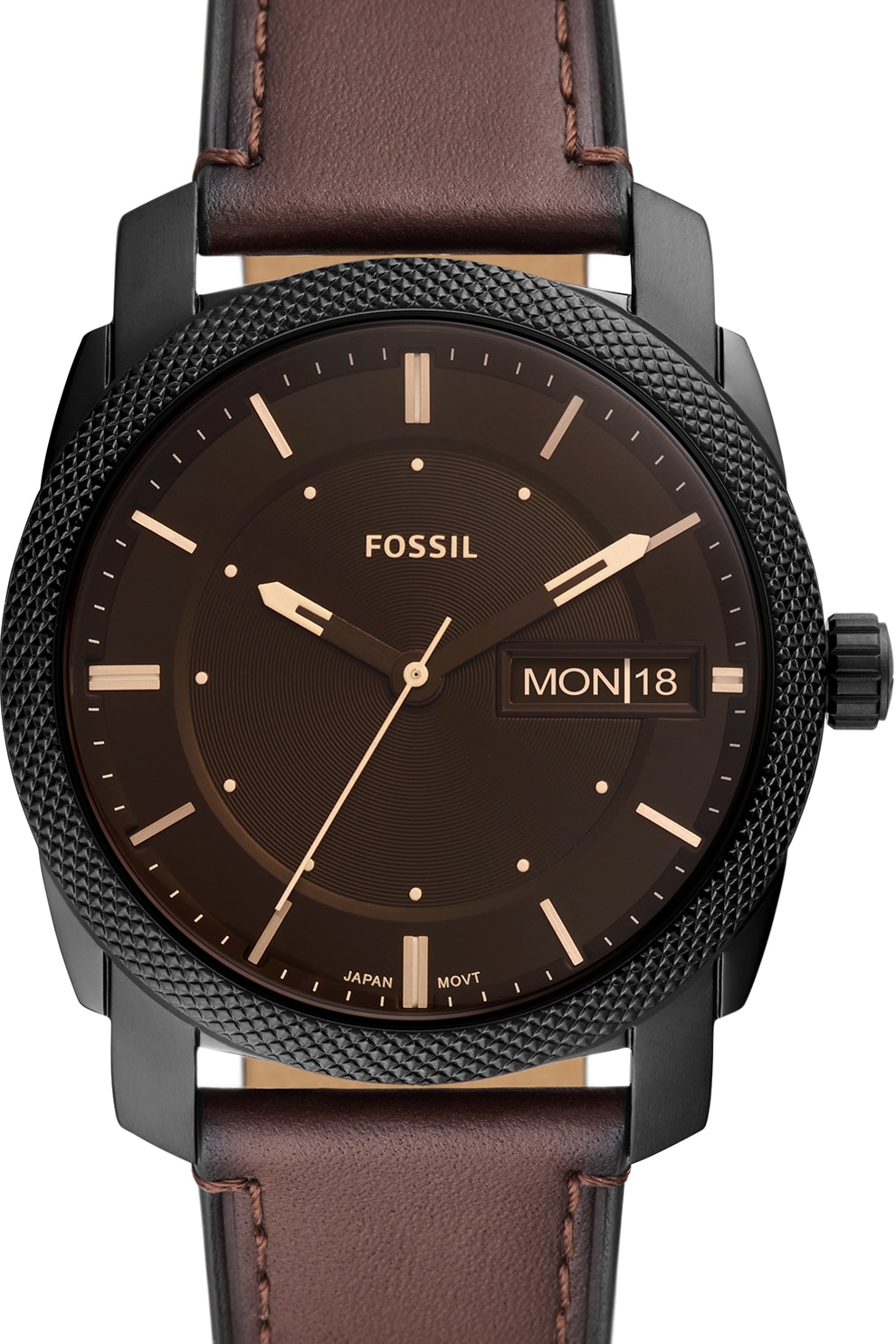 Fossil, Ceas cu o curea de piele, Maro inchis, Gri hematit - eMAG.ro