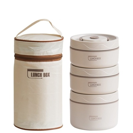 Set 3 caserole cu husa transport, WALALLA, Cutie bento, 440 + 440 + 600 ...