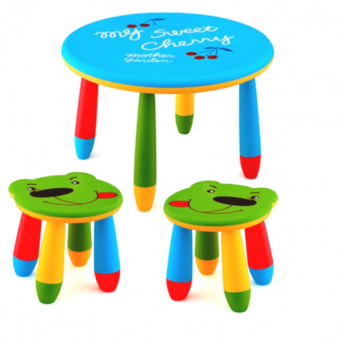 Set mobila copii masa rotunda SLANTE 70 cm culoare albastra cu 2 scaune ...