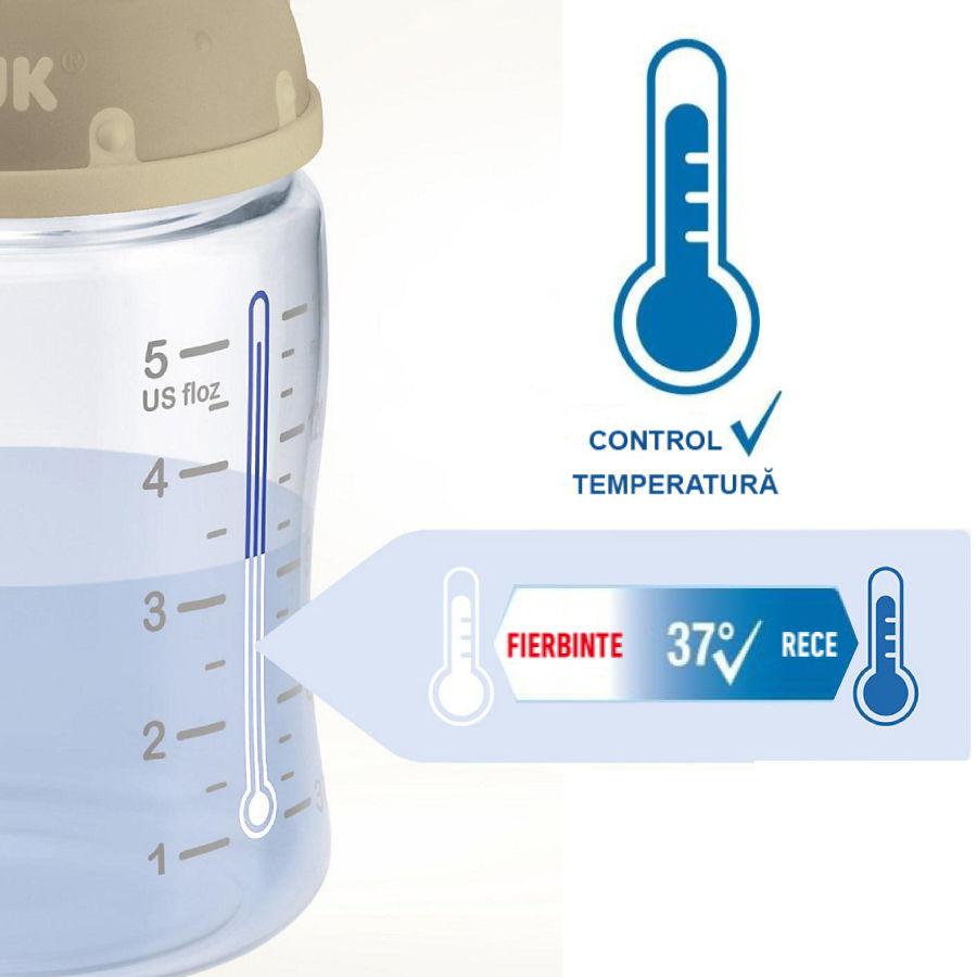 Biberon Nuk First Choice Sticla 120 ml Control Temperatura Tetina Silicon M 0-6 luni Alb - eMAG.ro