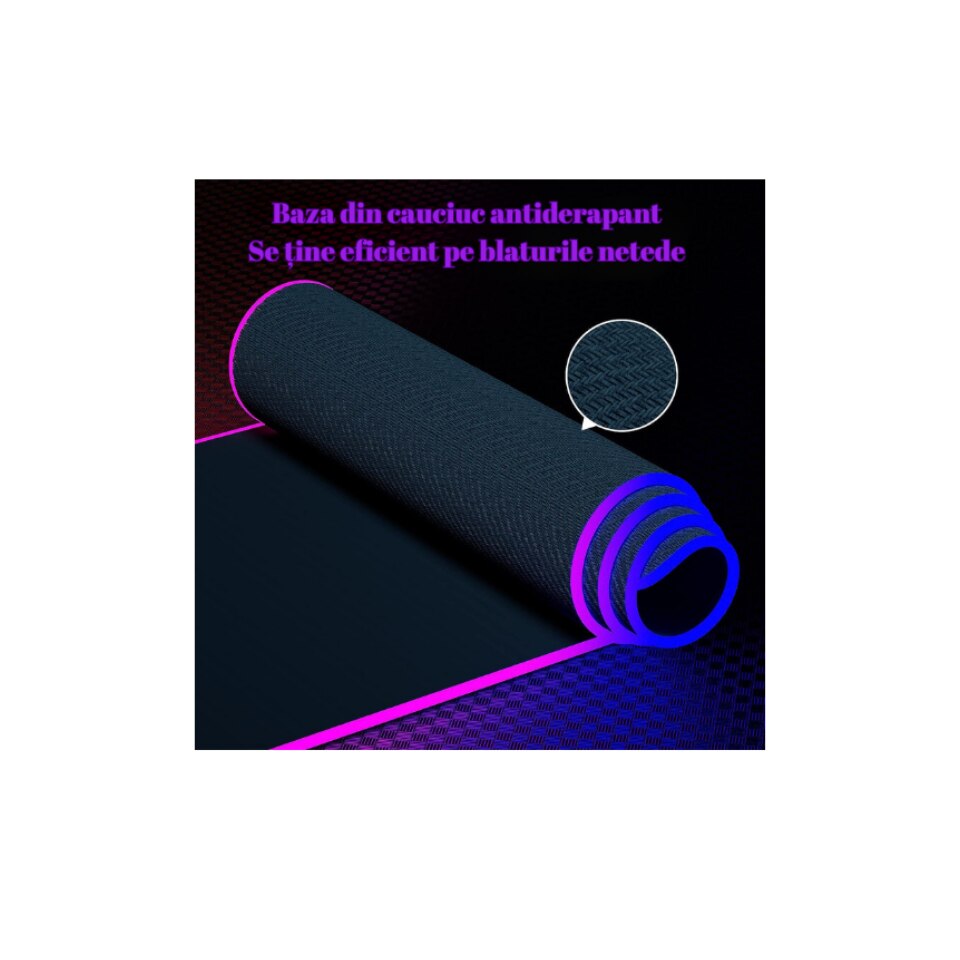 Mouse pad Gaming, cu Iluminare LED RGB, 80x30 cm, Incarcare Wireless de ...