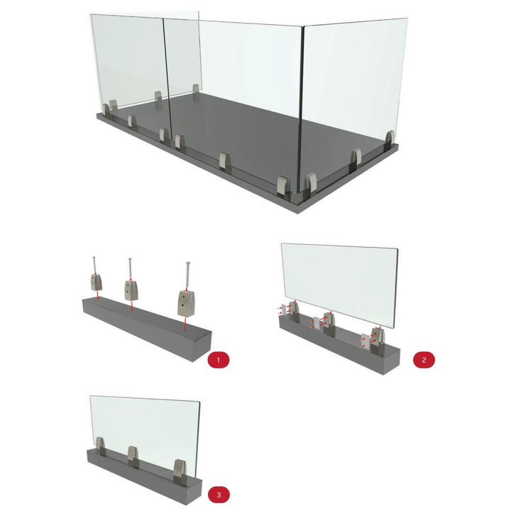 Picior sustinere sticla balustrada, 10-12mm, MC-209-C, patrat, bronz ...