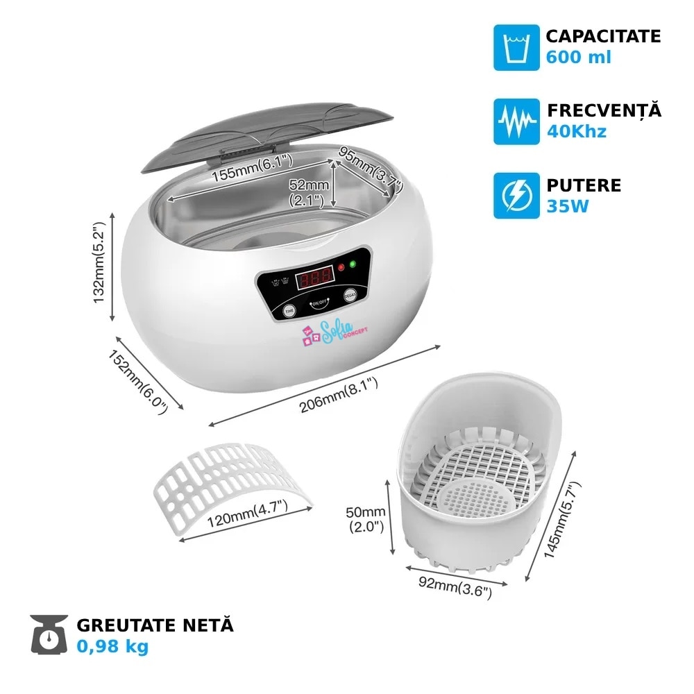 Sterilizator Ultrasonic Profesional Sofia CONCEPT®, 35W, 600 ml ...