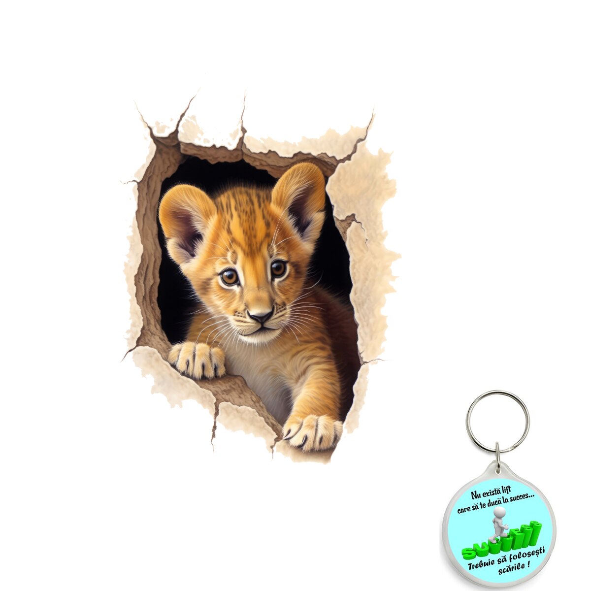 Sticker decorativ pentru perete, auto si geam, Crapatura: pui de leu ...