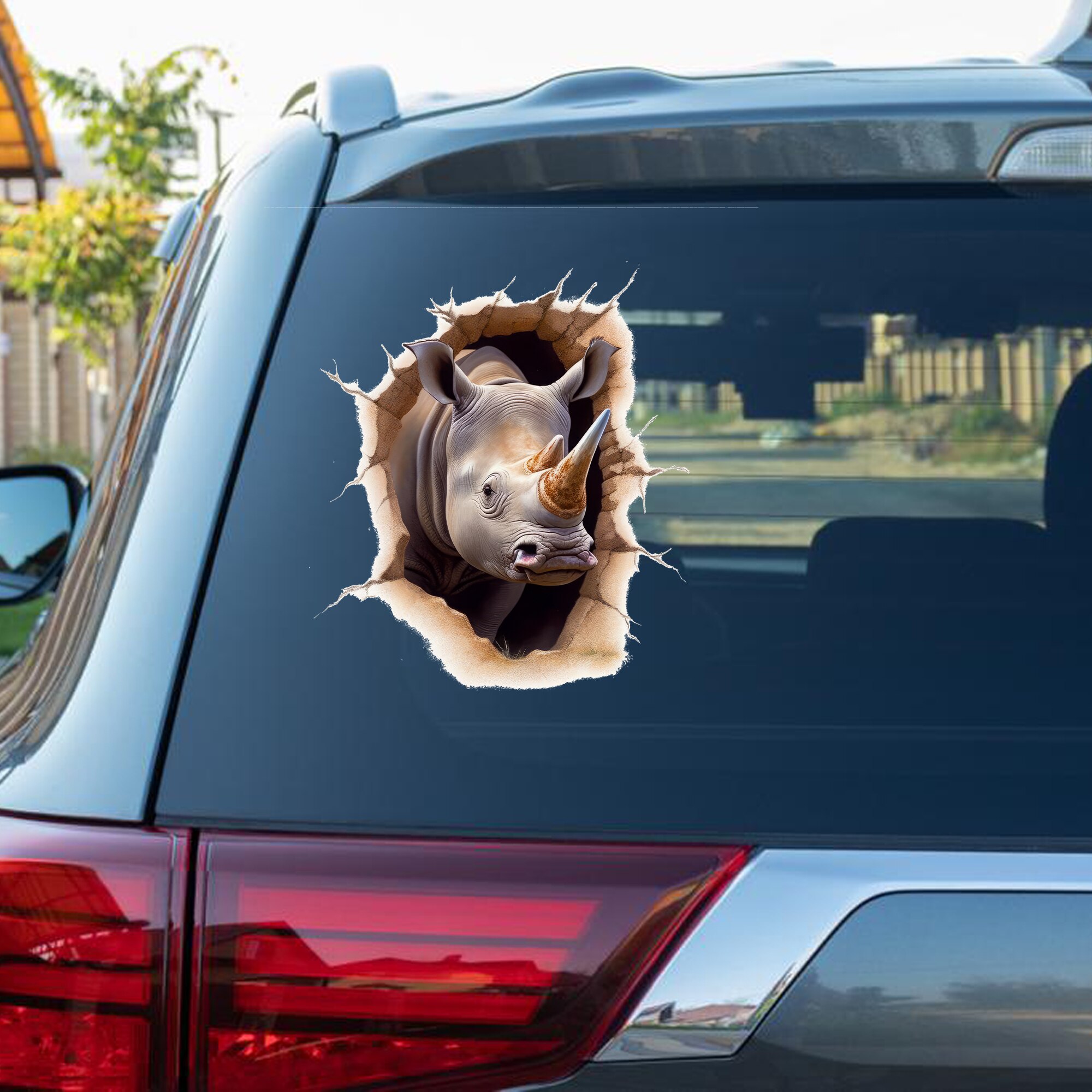 Set sticker decorativ 3d rinocer model 1, autocolant, 36 cm si 2 ...