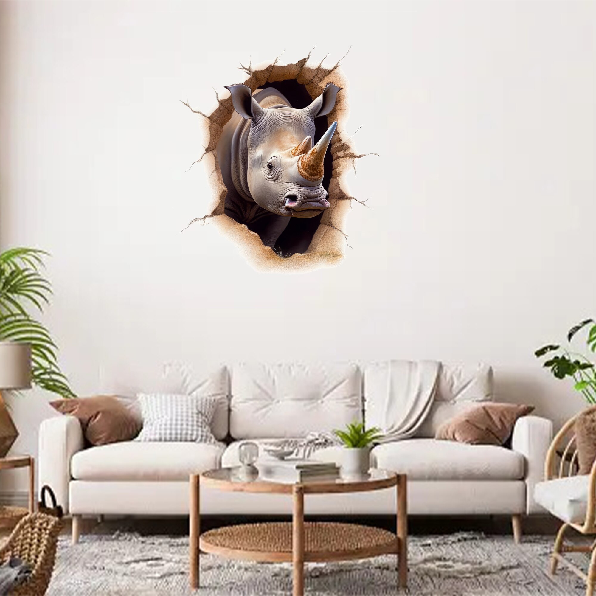 Set sticker decorativ 3d rinocer model 1, autocolant, 36 cm si 2 ...