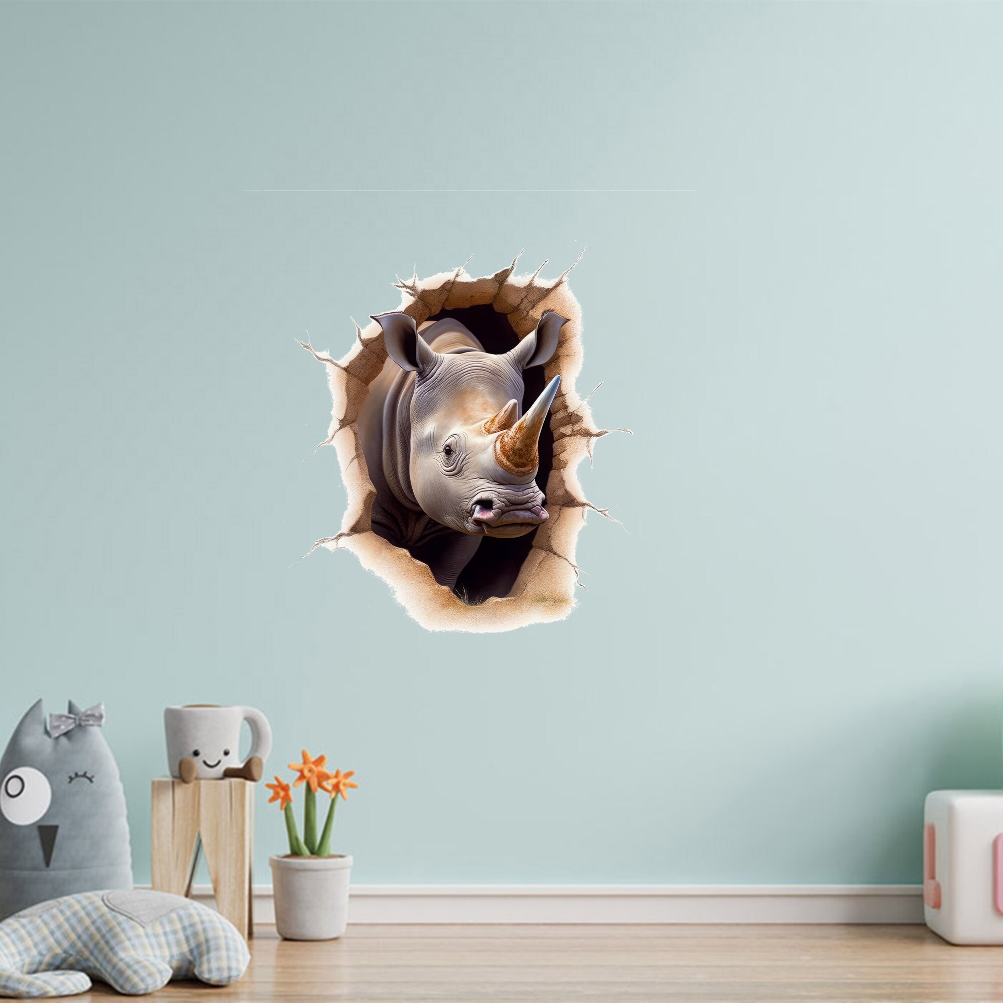 Set sticker decorativ 3d rinocer model 1, autocolant, 36 cm si 2 ...