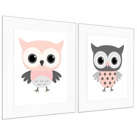 Set 2 Tablouri Decorative, Postergaleria, Bufnite colorate, 20 x 25 cm ...