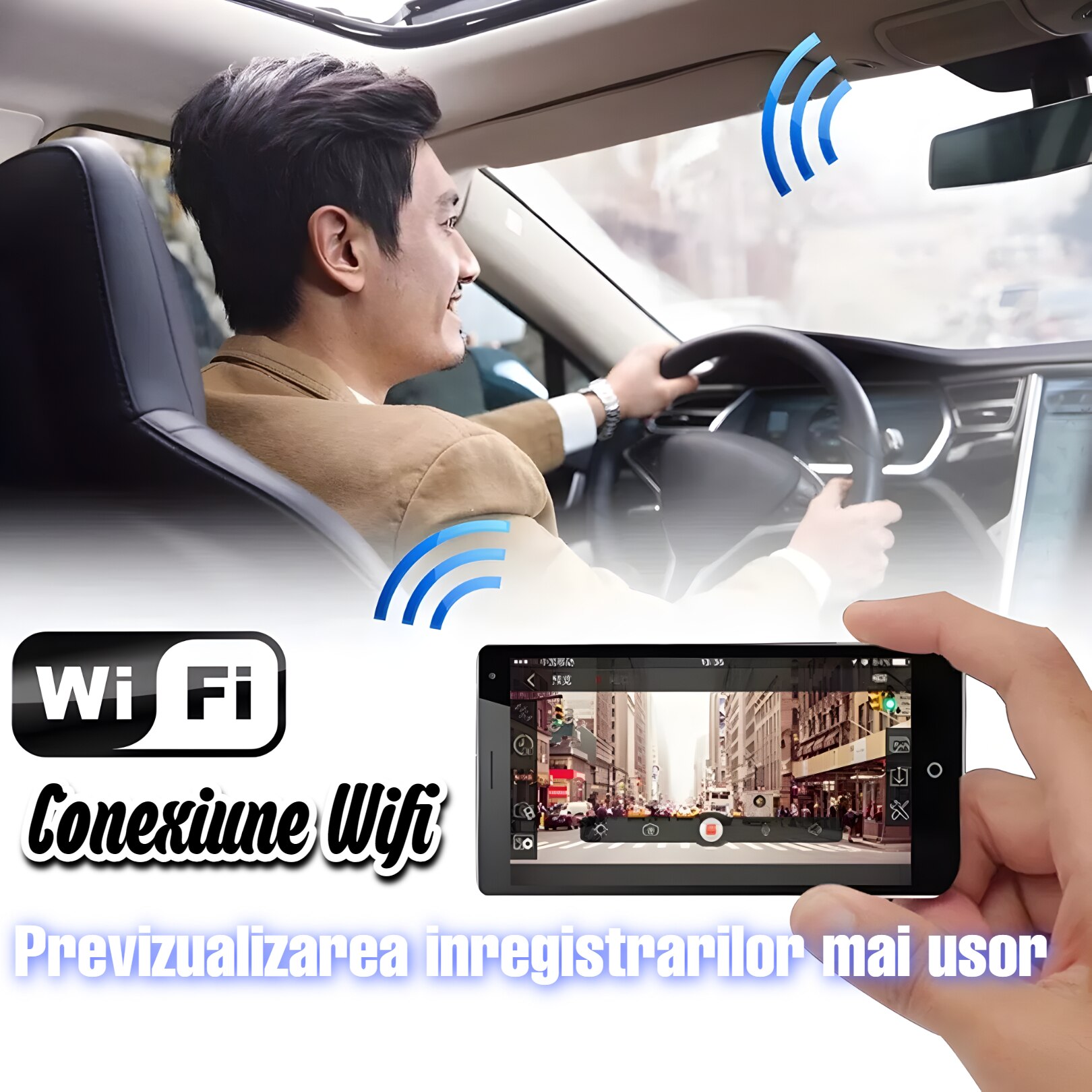 Camera auto de bord S600, FULL HD 1080P, Night Vision, WIFI, Aplicatie ...