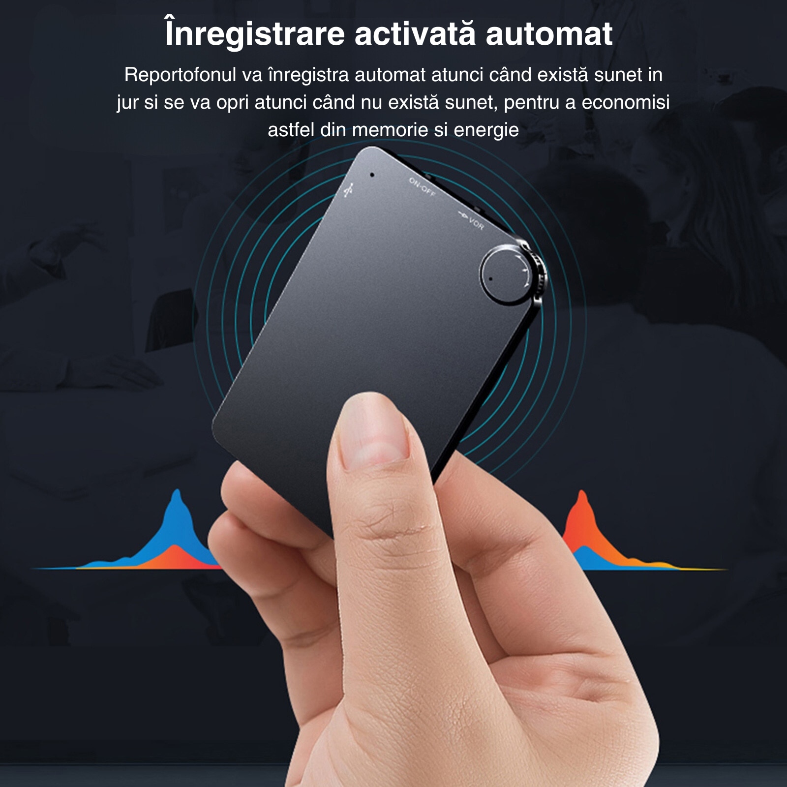 Mini reportofon spion ultra subtire, activare vocala, 16GB, autonomie ...