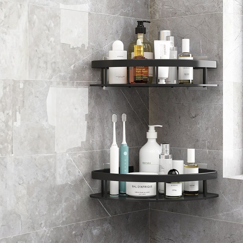 Set de 2 rafturi de dus, pentru baie, montate pe perete, cu ventuze ...