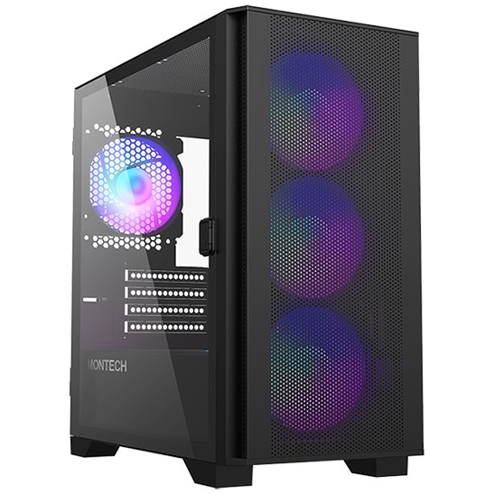 Caracasa Montech AIR 100 ARGB, fara sursa, Negru, mesh, tempered glass ...