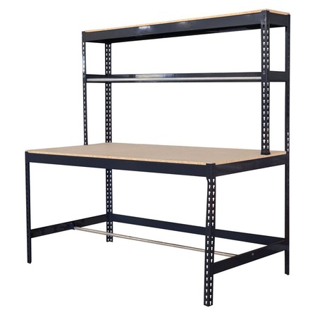 Masa de lucru, atelier, metalica, cu raft, max 350 kg, 183x90x183 cm ...