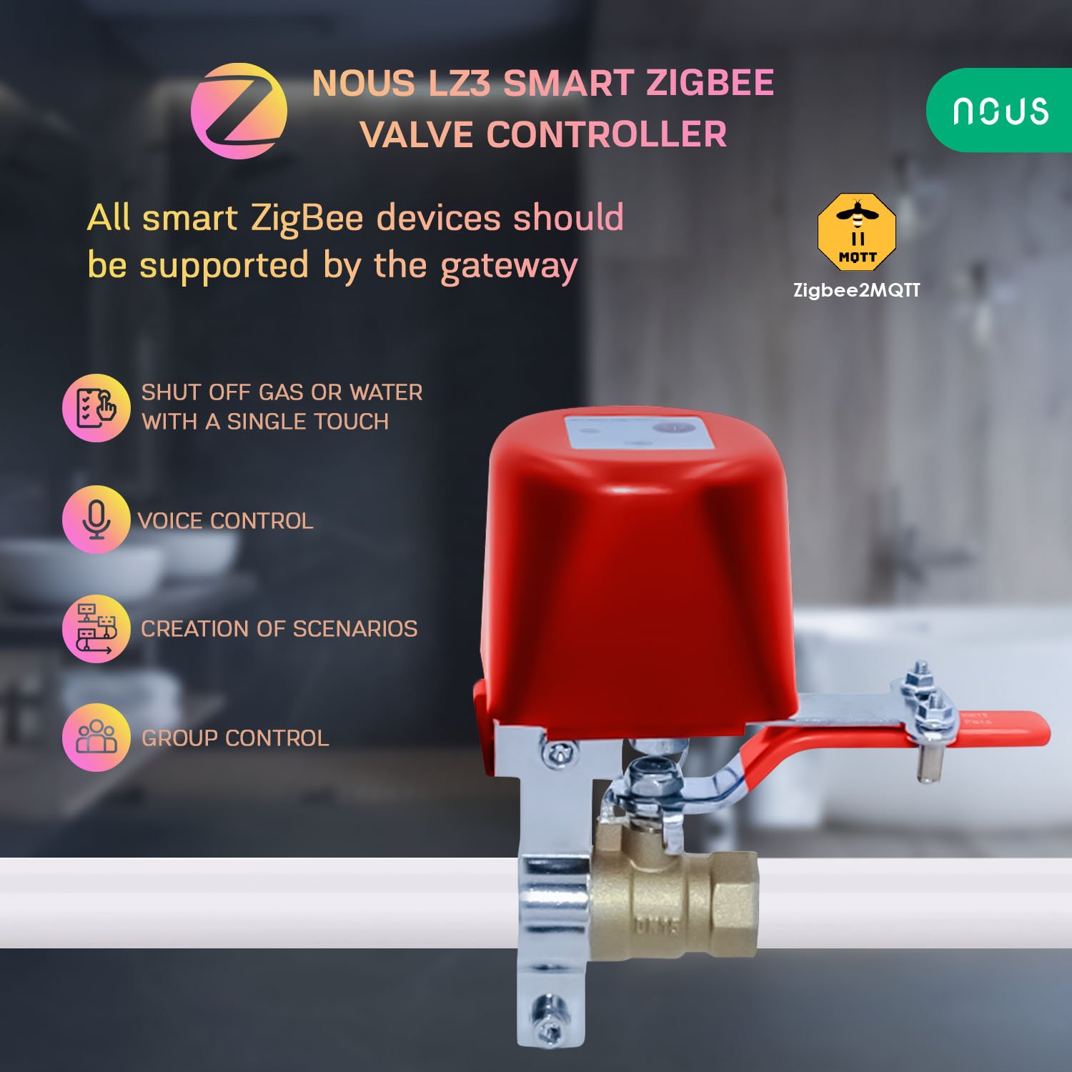 Electrovalva inteligenta cu Nous LZ3, ZigBee, cu temporizator ...