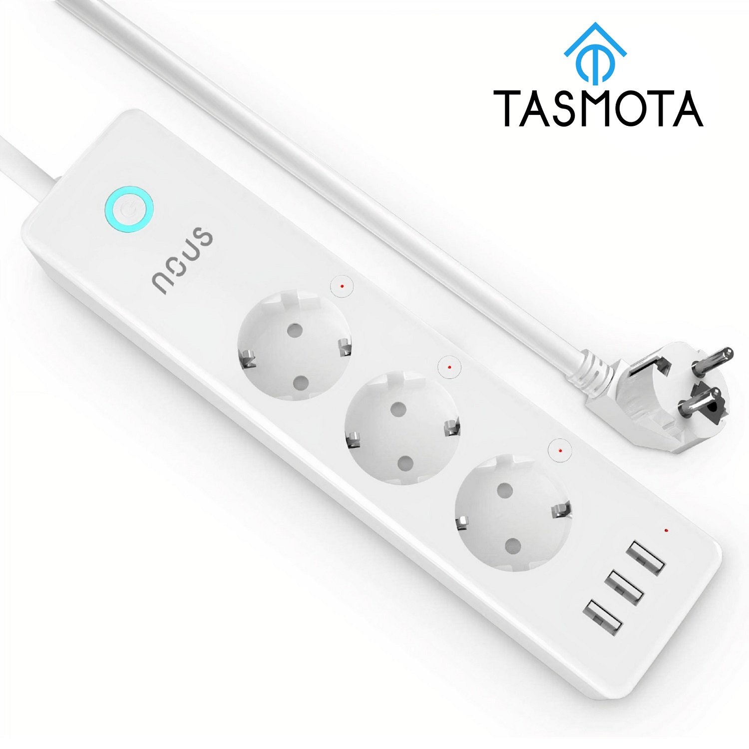 Prelungitor inteligent Nous A5T, Wi-Fi, Tasmota, 3 prize, 3xUSB, 15A ...