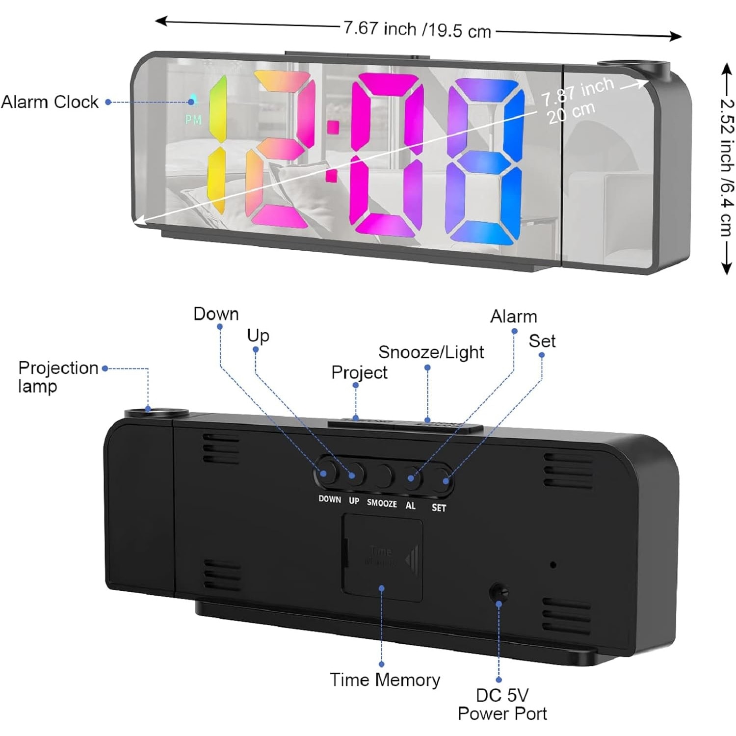 Ceas desteptator LED cu proiector, afisaj in oglinda GH8013 - eMAG.ro
