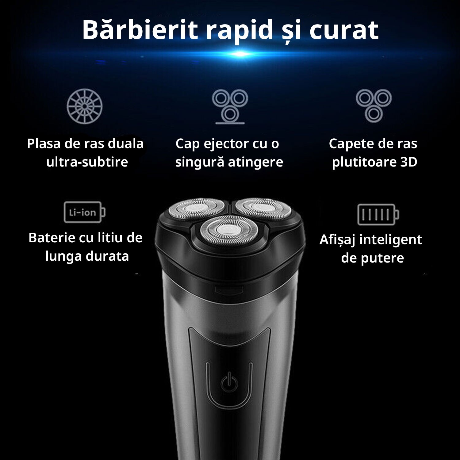 Aparat de ras electric umed si uscat, fara fir, Capete 4D pivotante si ...