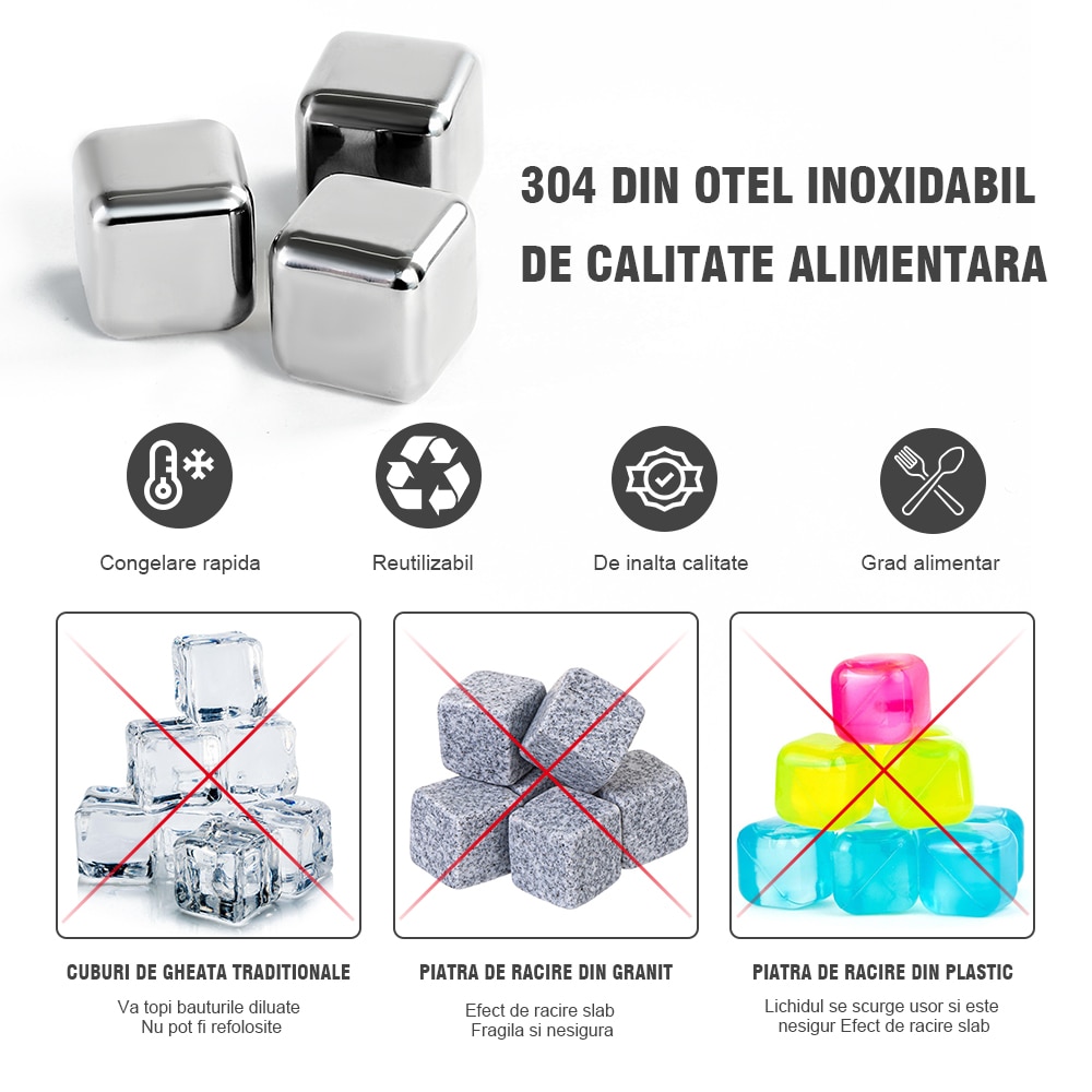 Set 8 cuburi de gheata reutilizabile/cleste, KEIMI, Otel inoxidabil ...