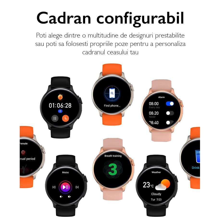 Ceas Smartwatch Femei TechONE® K58 Ultra, 1.43 inch AMOLED HD, Always ON, Ultra Rezistent ...