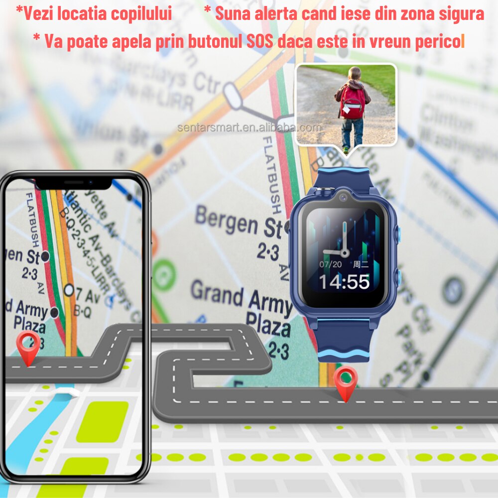 Ceas smartwatch copii, Cartela nano SIM, ELYTHEN, cu localizare GPS 4G ...