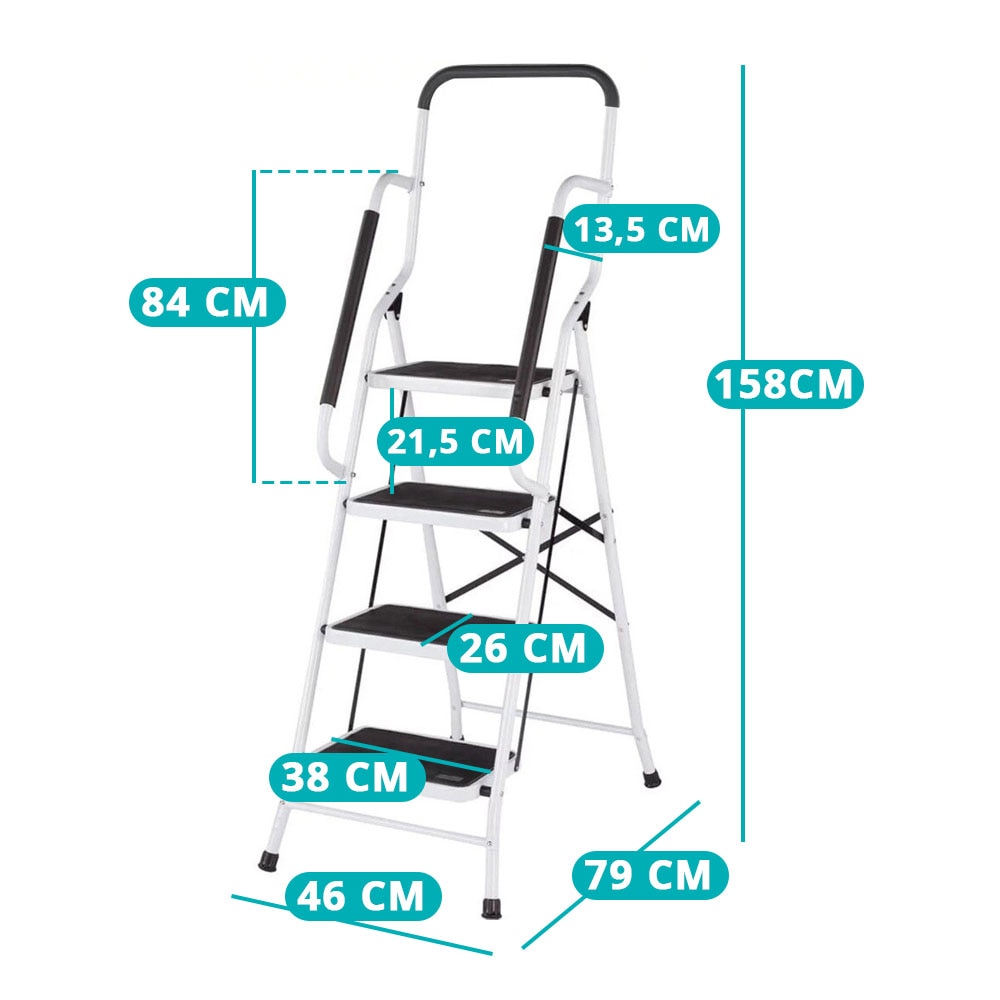 Timeless Tools 4 fokos fém létra levehető kapaszkodóval, 158x46x79 cm ...