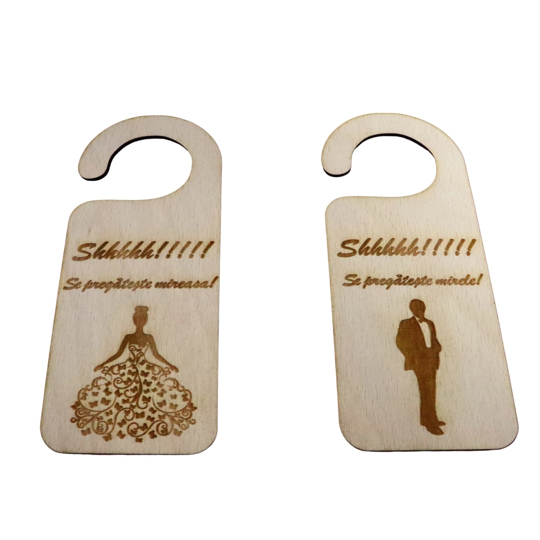 Set 2 Placute Usa Miri, Nunta, Lemn Natur, 15x6cm, EVEPUSHH010 - eMAG.ro