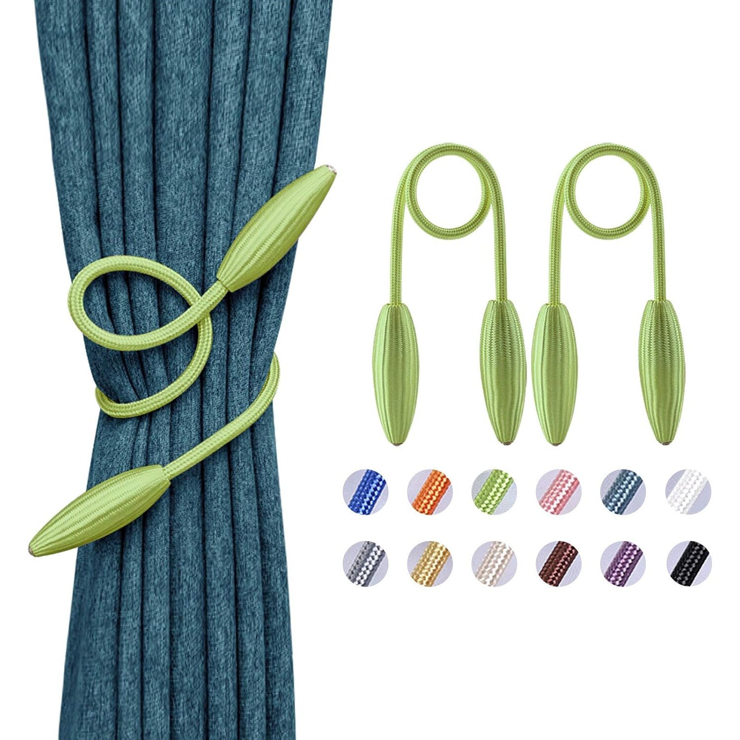 Set 2 snururi de prindere pentru perdea, JeiibrZui, Poliester, Verde ...