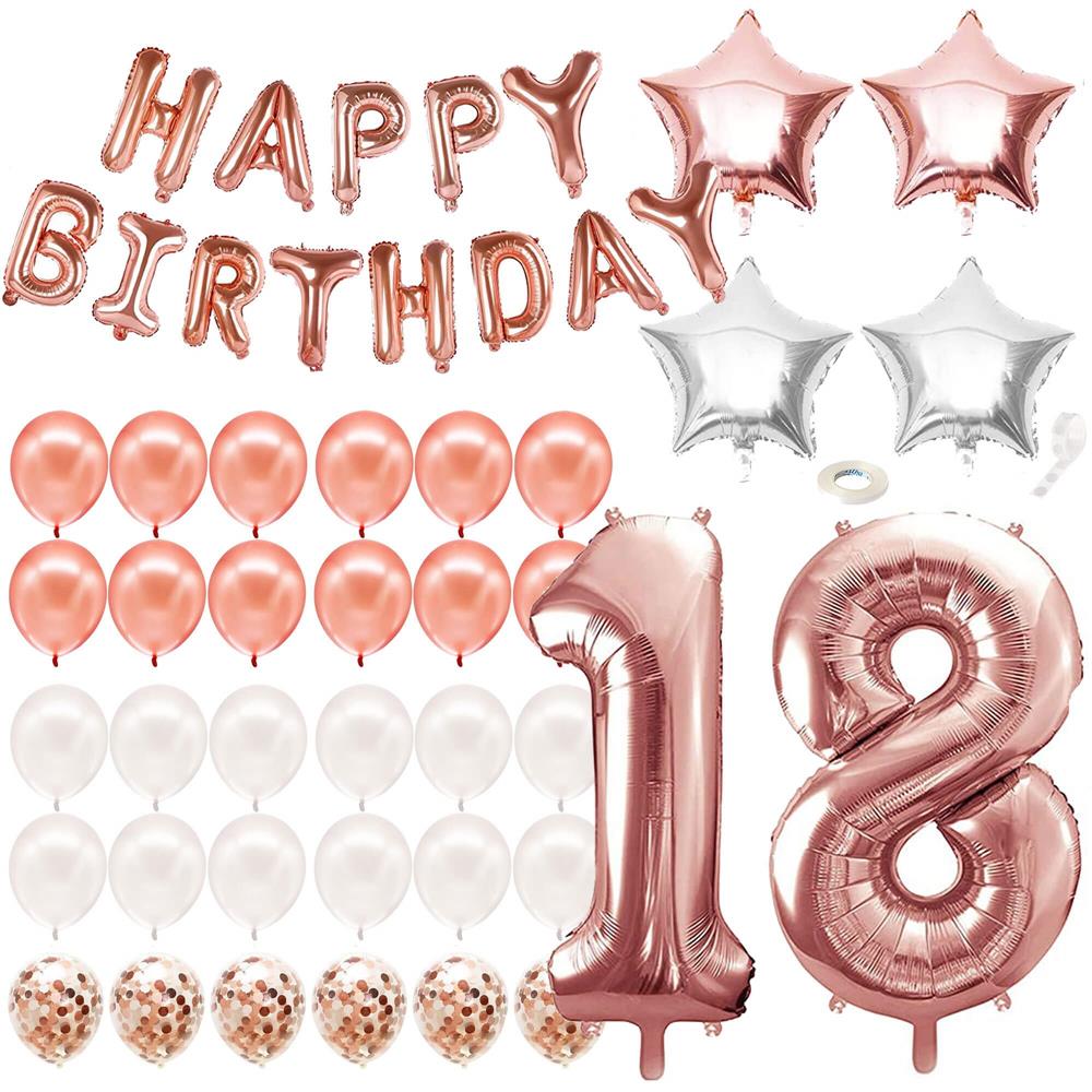 Set 53 baloane si decoratiuni Aniversare Majorat 18 Ani, rose auriu ...