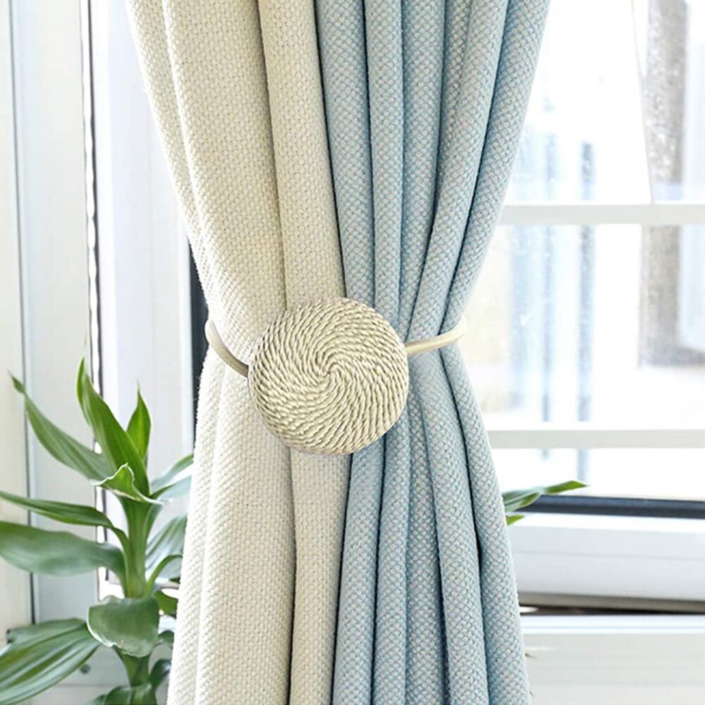 Set 2 snururi de prindere pentru perdea, JeiibrZui, Poliester, Crem ...