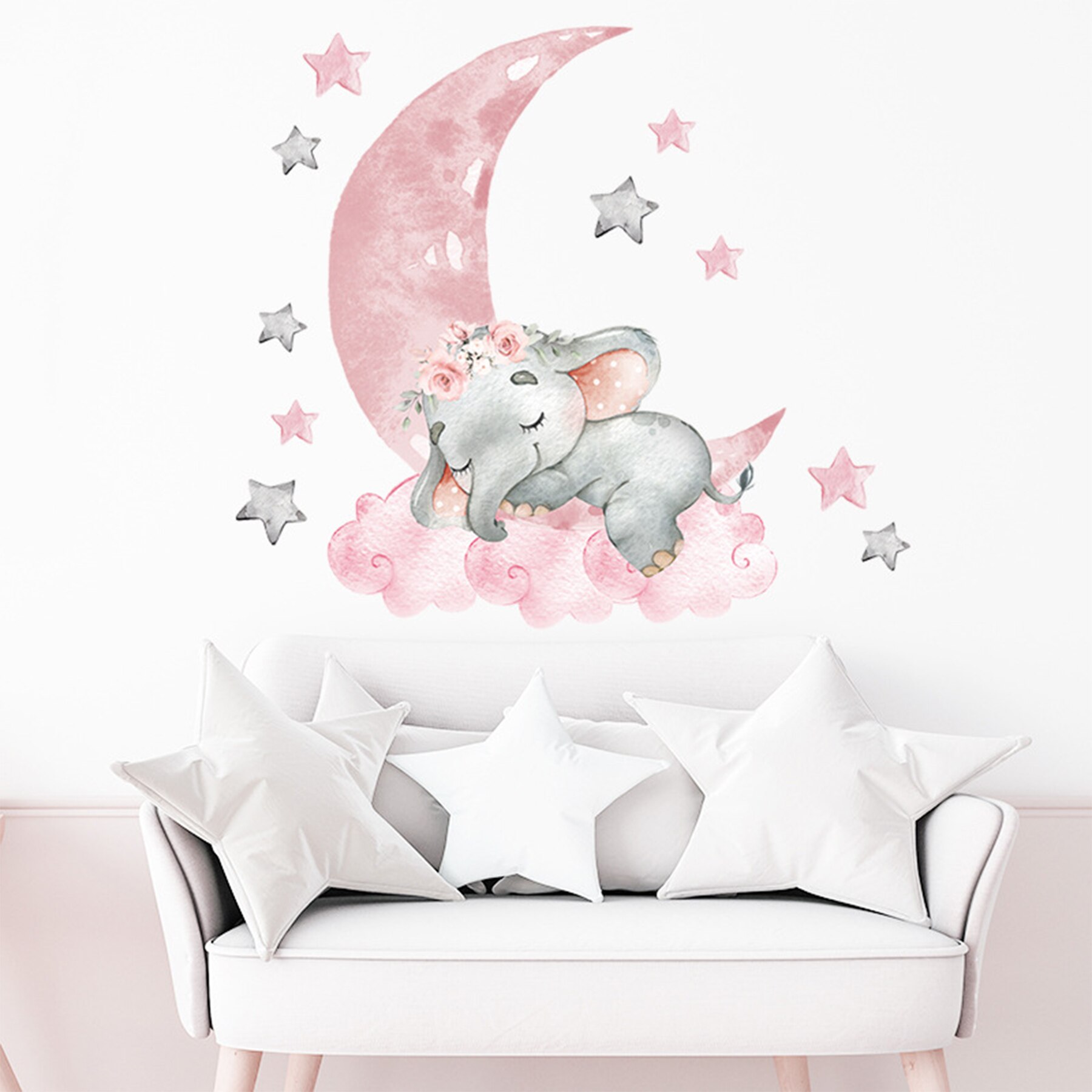Sticker Decorativ Pentru Copii, Autoadezive, elefant pe luna, 67x60 cm ...