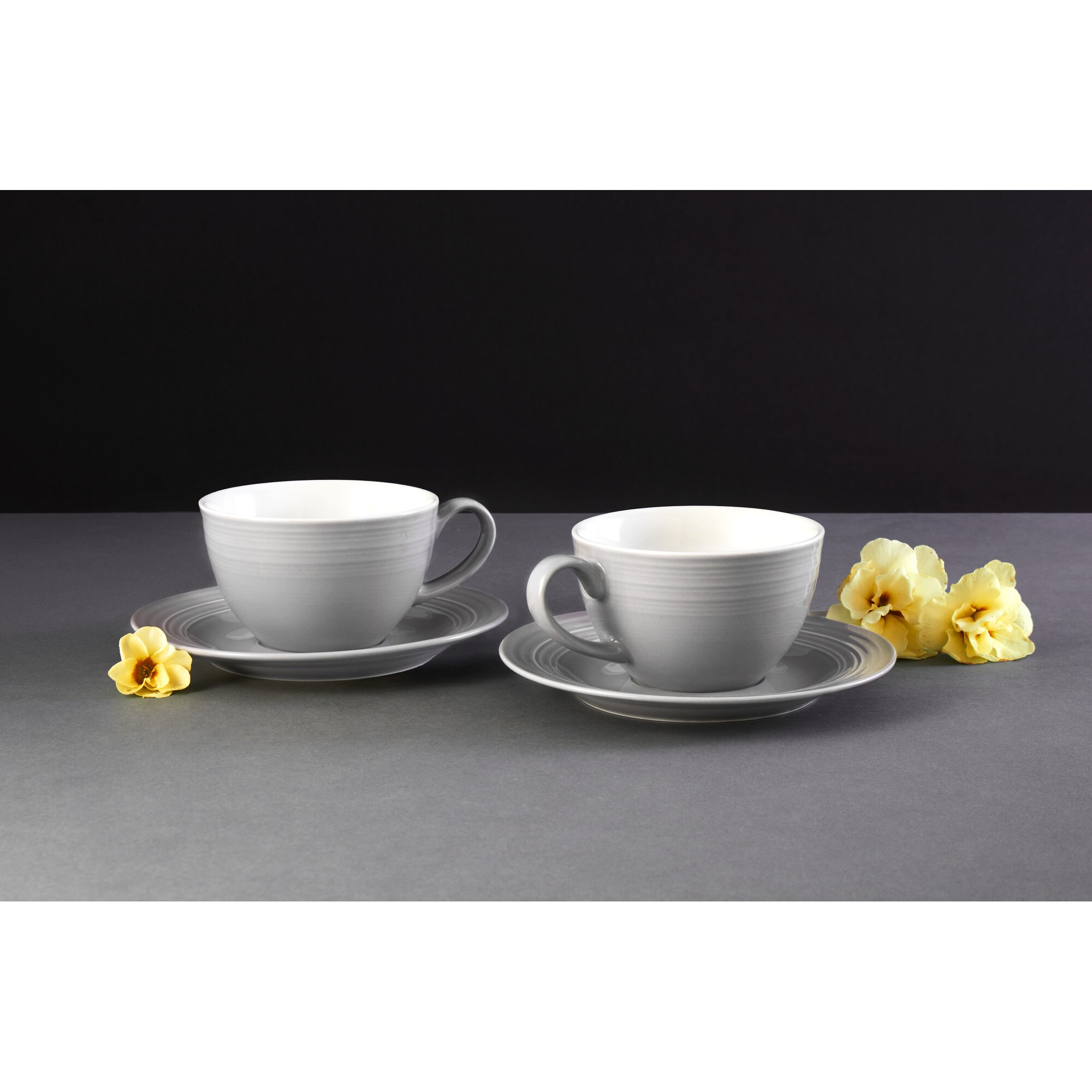 Set servire ceai sau cafea, 12 piese, 6 persoane, portelan gri ...