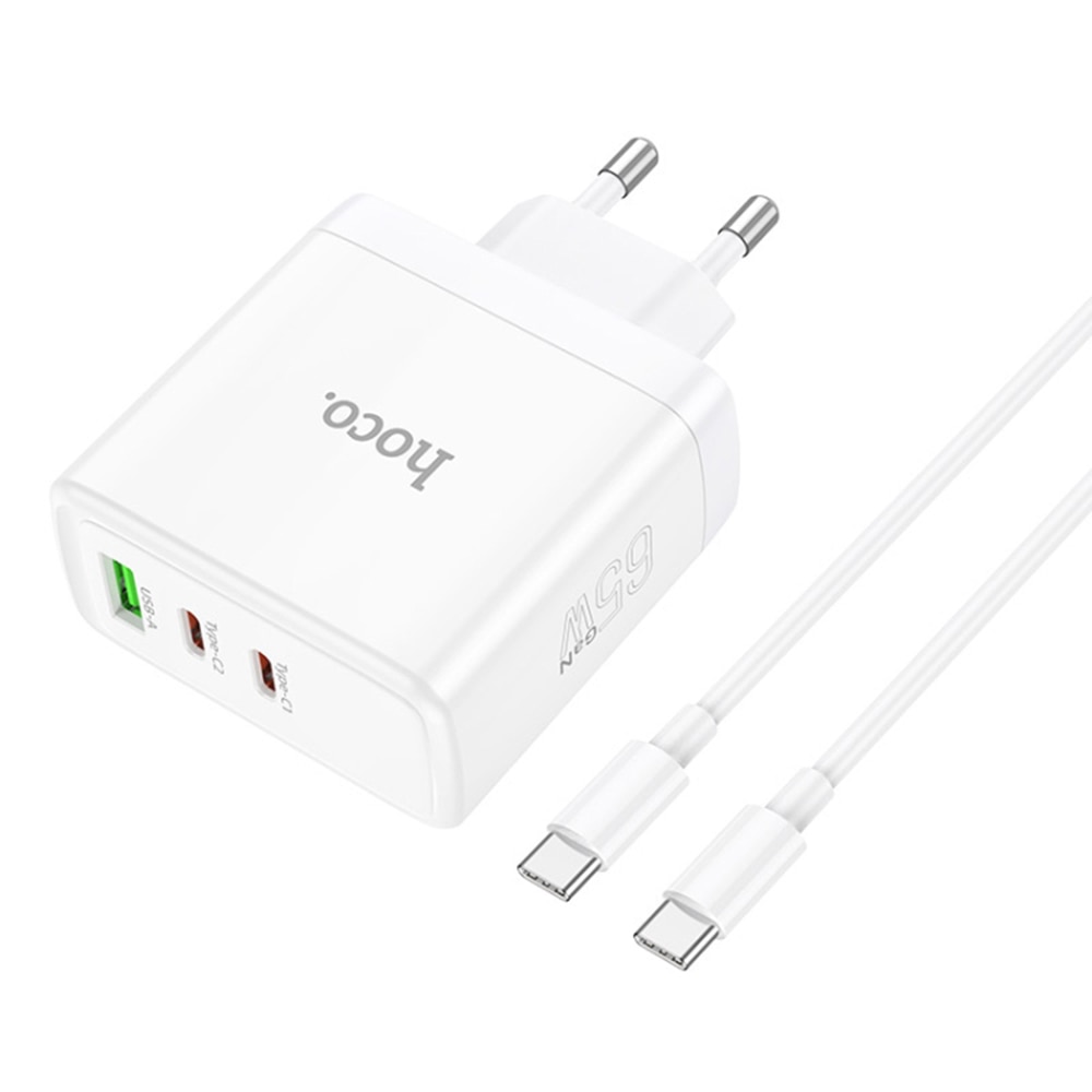Incarcator pentru Priza GaN, Fast Charging, USB, 2x Type-C, 65W + Cablu ...