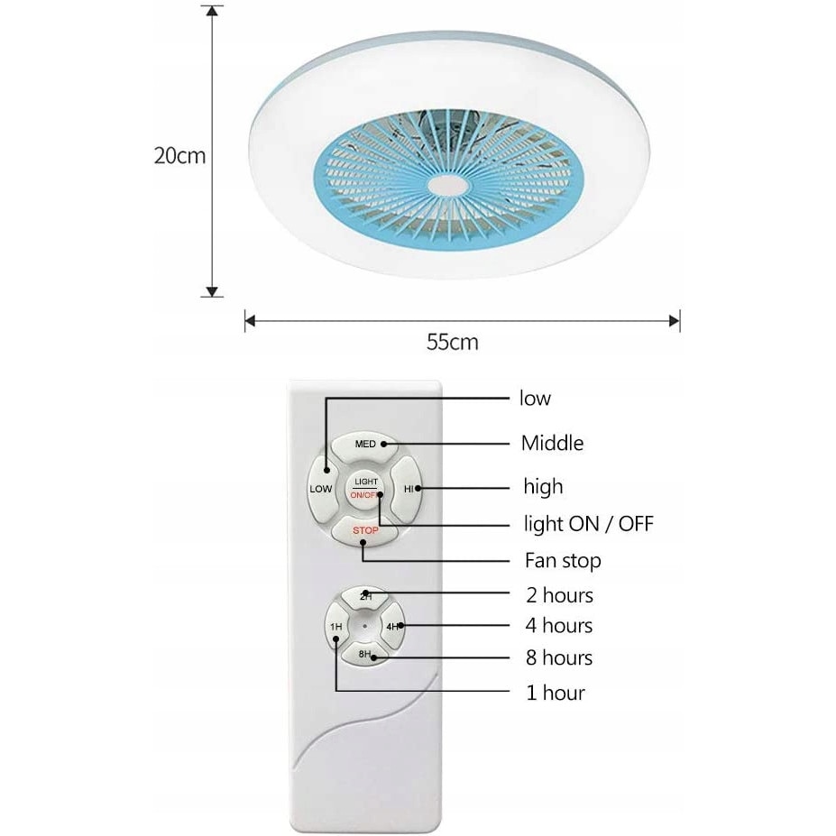 Ventilator de tavan cu iluminare LED, 36W, 55cm, Lixada, Alb - eMAG.ro