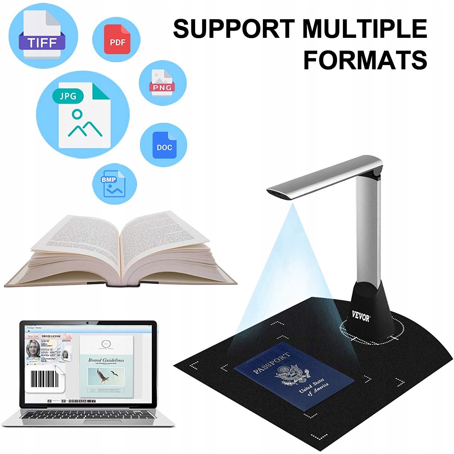 Scanner pentru documente, VEVOR, Aliaj de aluminiu, 5 megapixeli, A4 ...