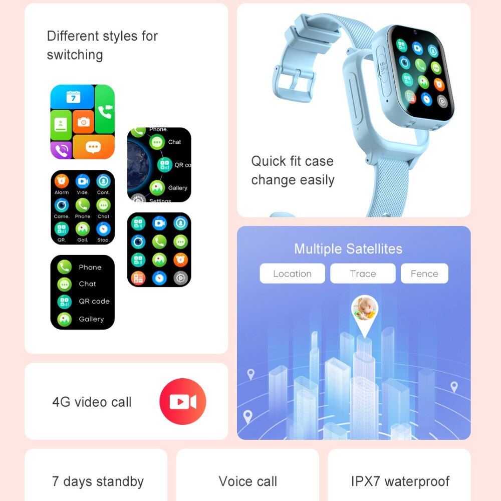 Olivfant K26 4G детски GPS смарт часовник, водоустойчив, аларма, 1,83 ...