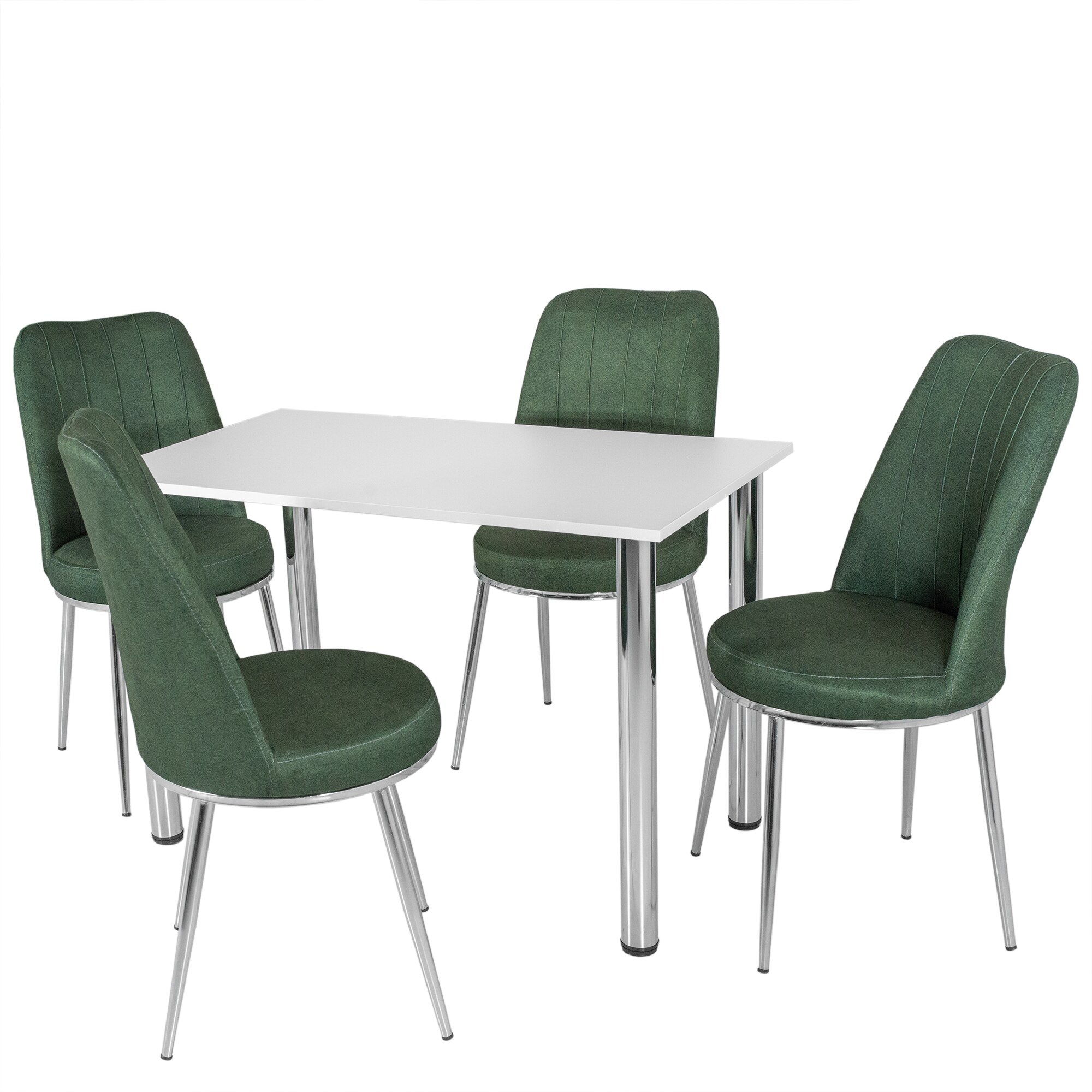Set masa cu 4 scaune Berlin, DENVER, cadru crom, stofa, verde, blat pal ...
