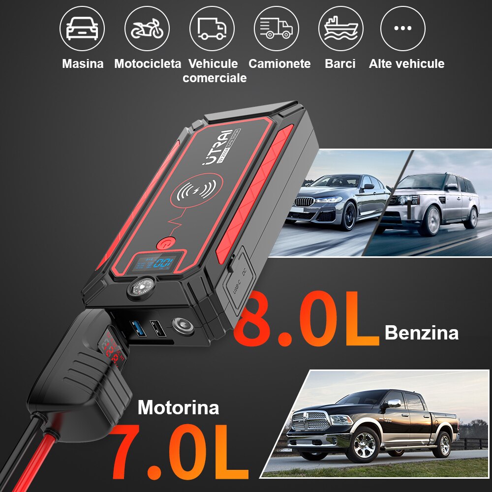 Starter auto portabil digital multifunctional cu lanterna si busola ...