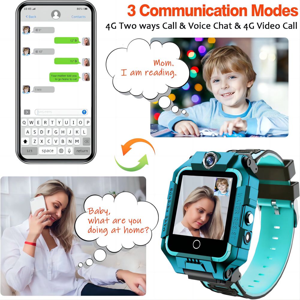 Ceas smartwatch copii Olivfant™ Z6, Rezistent la apa, 1.4 inch, apel ...