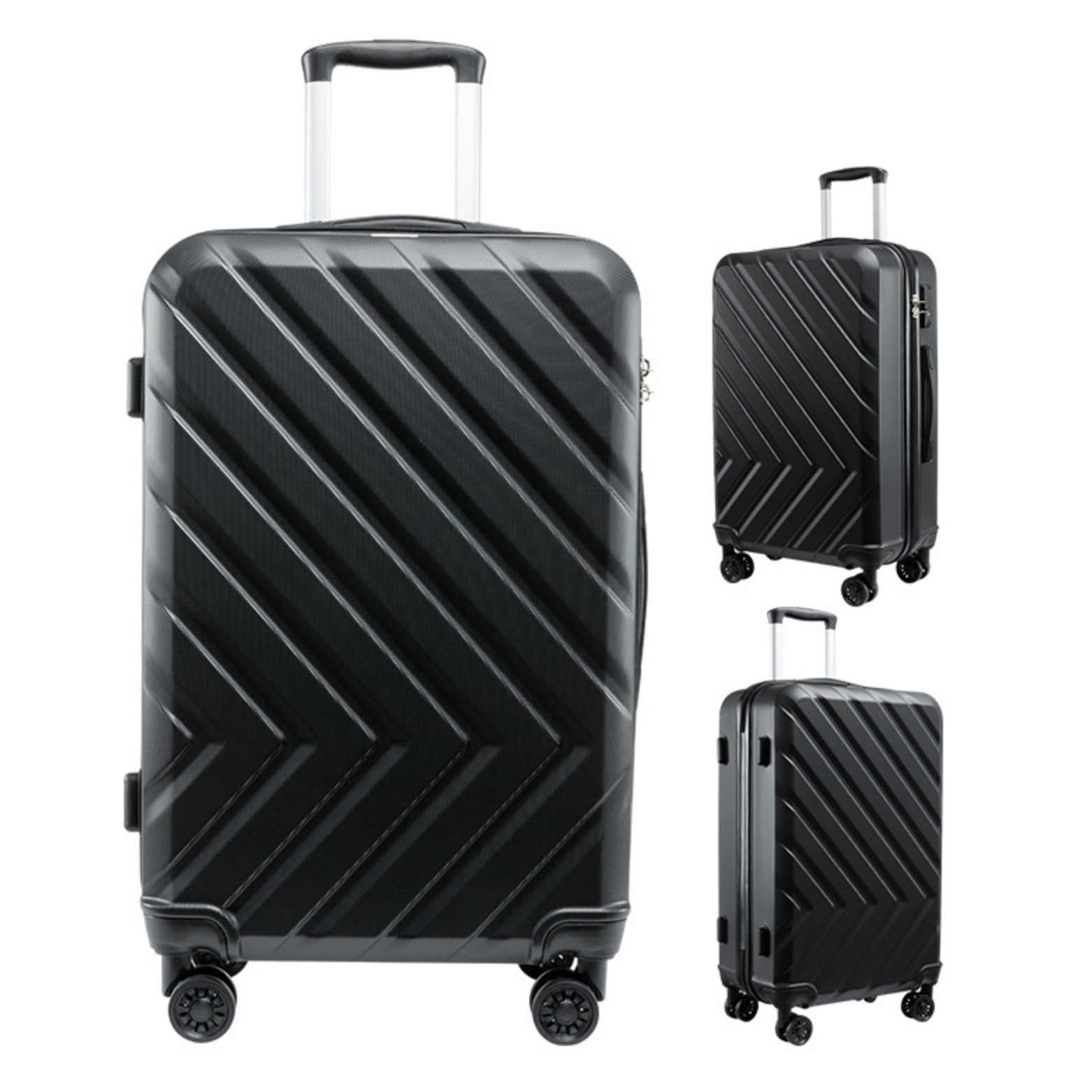 Troler voiaj, 4 roti duble 360 grade, ABS, inchidere cifru, Negru ...