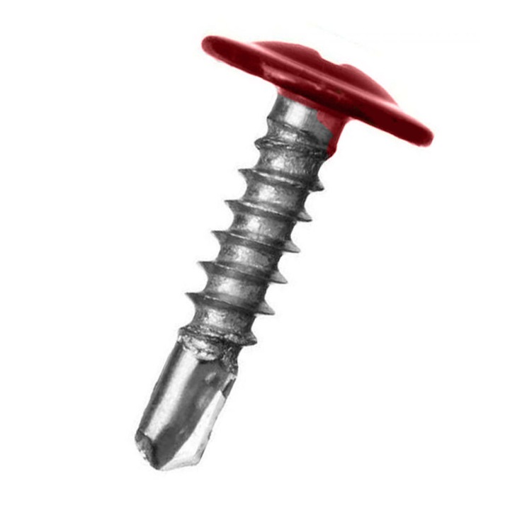 Set 1000 Surub autoforant cu cap plat si saiba 4.2x19, vopsit Rosu RAL ...